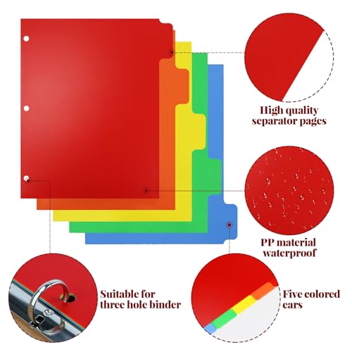 Snapklik.com : (2 Sets) Plastic Dividers For 3 Ring Binders, 5-Tab ...