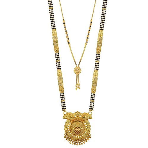 Buy MTVC MRT Combo of 2 Traditional One Gram Gold Long Chain Black ...