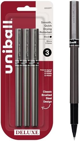 Amazon | (3-Count, Micro Point, Black) - uni-ball Deluxe Rollerball ...