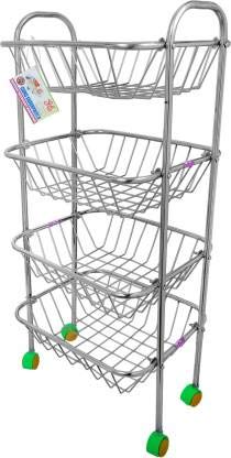 Buy Four Shelf Stainless Steel Round Pipe Rectangular Trolley Online at ...