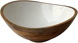 Amazon.com: My Savory Table Handcrafted Mango Wood Bowl With Enamel ...