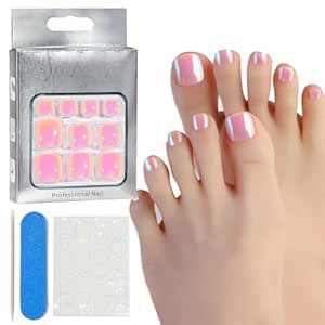 Amazon.com: BYETOCE Pink Press on Toenails 24 Pcs, Electroplating ...