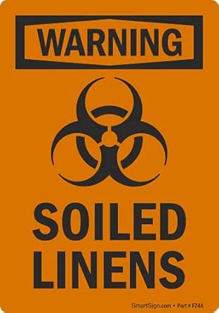 SmartSign 5 x 3.5 inch “Warning - Soiled Linens” OSHA Label with ...