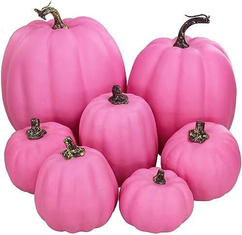 Amazon.com: 7 Pcs Assorted Sizes Hot Pink Artificial Pumpkins Fall ...