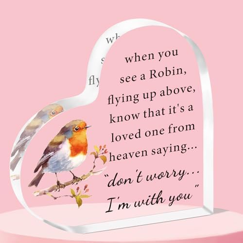 QMVMV Robin Memorial Gifts Hearted Acrylic Plaque Gifts to Remember ...