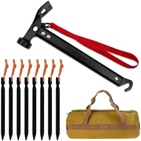 Amazon.com : 8 Pack Tent Stakes and Hammer with Canvas Storage Bag ...