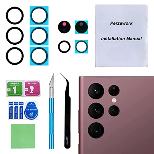Perzework 2 Sets Back Rear Camera Lens Glass Replacement for Samsung ...