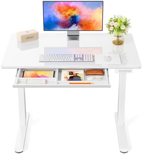 Amazon.com: Marsail Glass Electric Standing Desk with Drawer, 40 x 24 ...