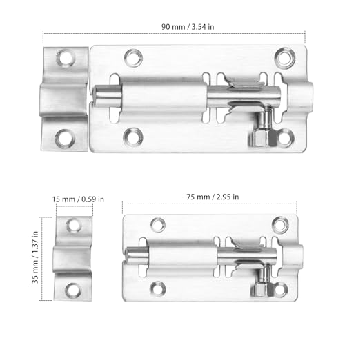 ZEONHAK 10 PCS 3 Inch Door Slide Latch Lock, Stainless Steel Sliding ...