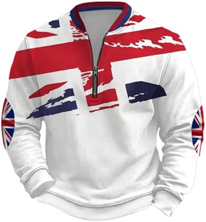 Mens Union Jack Sweatshirt Half Zip Long Sleeve Jumpers Bunting Flags ...