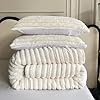 Amazon.com: chovy Faux Rabbit Striped Plush White Fur Comforter Sets ...
