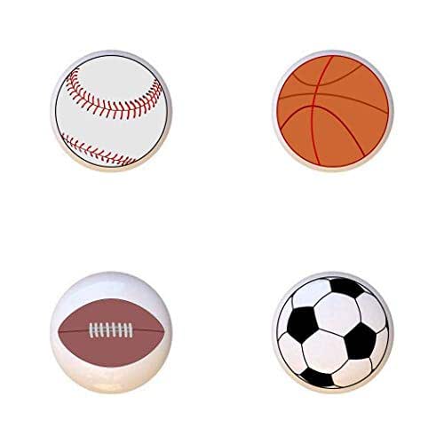 Amazon.com: SET OF 4 KNOBS - Sport Balls Baseball Basketball Football Soccer Ball - Sports and ...