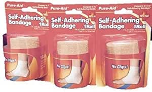 Amazon.com: Pure-Aid Self-Adhering Bandage, No clips- 3" x 2.5 yards-5 ...