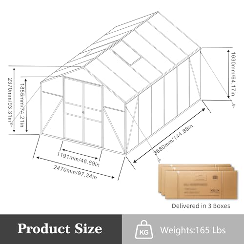 KEIKI Aluminum 8x12 FT Walk-in Polycarbonate Greenhouse, Outdoor ...