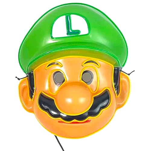 Super Mario Luigi Mask Light Up LED El Wire Full Face Classic Gaming ...