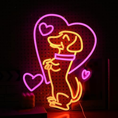 LIUOZHTEA Love Dog Neon Sign USB Powered Pink Love Neon Light for Wall ...