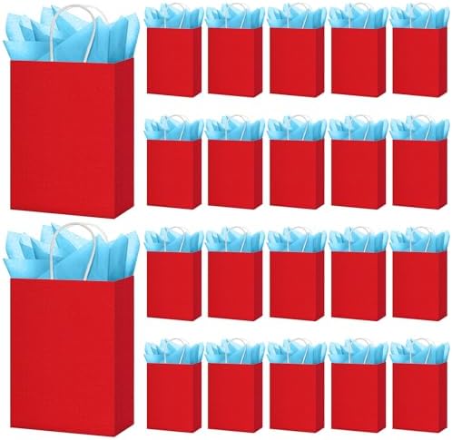 Amazon.com: Sweetude 24 Pcs Red Gift Bags with Blue Tissue Paper, Book ...