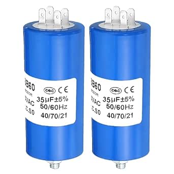 PATIKIL CBB60 35uf Running Capacitor,2Pcs AC 250V 4Pins 50/60Hz Cylinder Bottom with Screw 95 x ...