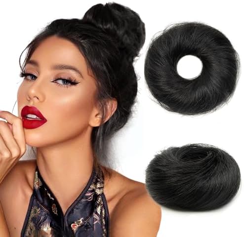 Amazon.com : TANJET Messy Bun Hair Piece Human Hair Wavy Stretchy Jet ...