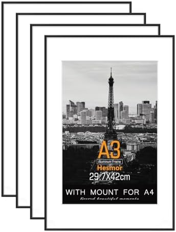 WOPPLXY 4 PCS A3 Black Picture Frames - Aluminum Alloy A3 Photo Frame ...