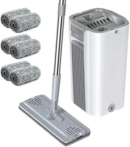 Floor Mop, Flat Mop with 6 Microfiber Pads, Easy and Simple Squeeze ...