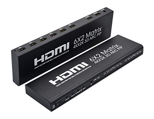 Tobo HDMI 6X2 Matrix High Definition 6 in 2 Out Support ARC 4K/30Hz PIP ...