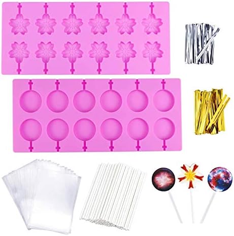 SelfTek 2 Pack Silicone Lollipop Moulds Round and Sakura Styles DIY ...