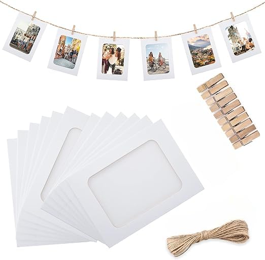VINTAGER 10 Pcs DIY Paper Photo Frame with Wood Clips and Jute Twine ...