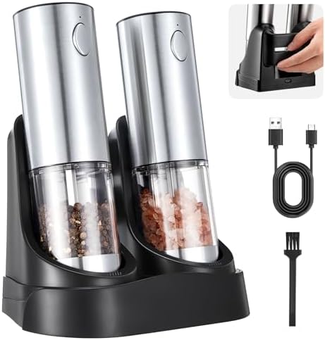 Amazon.com: Electric Salt and Pepper Grinder Set — Gravity Rechargeable Salt Pepper Grinder with ...