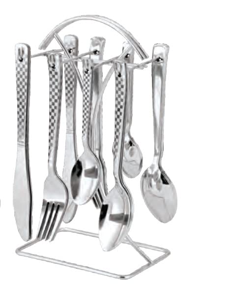 DiBha Stainless Steel Checks Design Premium 24 PCs Cutlery Set with ...