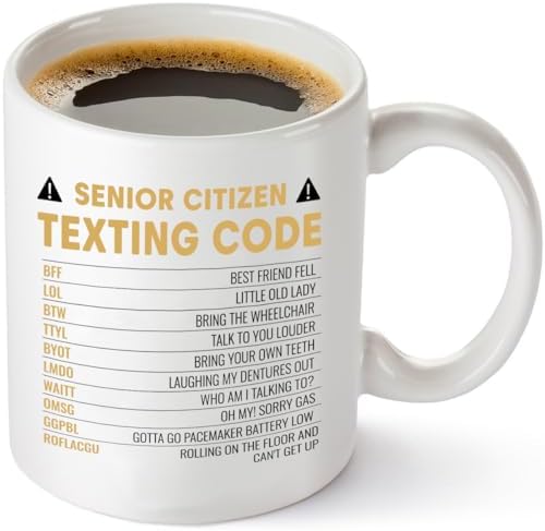 Amazon.com: Senior Citizen Texting Codes Coffee Mug - Funny Old People ...