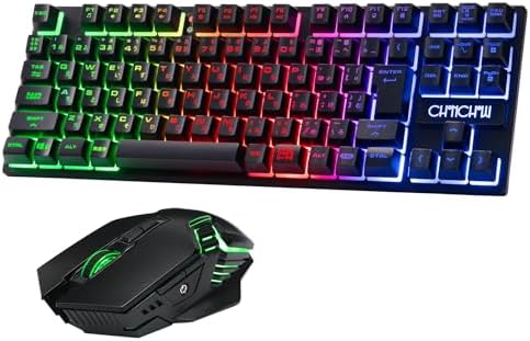 Amazon | CHONCHOW ワイヤレスゲーミングキーボードマウスセット 90キーLEDバックライトRGBキーボー 2.4GHz無線 ...