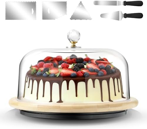 Amazon.com: Cake Stand with Lid Rotating Cake Stand with Dome Wood Cake ...
