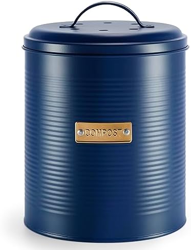 Dark Blue Metal Kitchen Compost Caddy - Navy Blue Composting Food Bin ...
