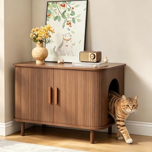 Amazon.com: Henstatech Cat Litter Box Enclosure Furniture, 35.5" Wooden ...