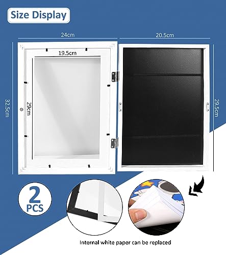 Pack of 2 Art Photo Frames for Children, A4 Hinged Wooden Picture Frame ...