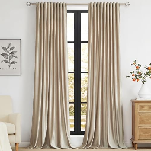 Amazon.com: PRIMROSE Champagne Velvet Curtains 84 inch Long for Living ...