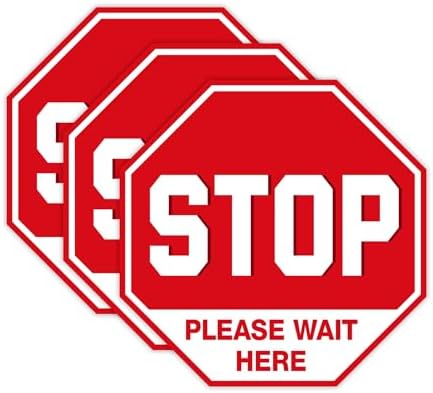 Amazon.com: 3PCS Stop Sign Stickers, Please Wait Here Social Distancing ...