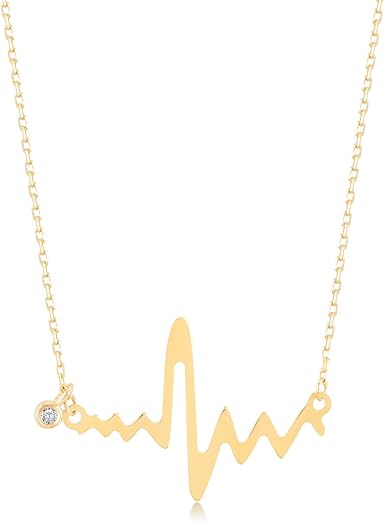 Diamond Heartbeat Necklace for Women | 14k Real Gold Lifeline Necklace ...