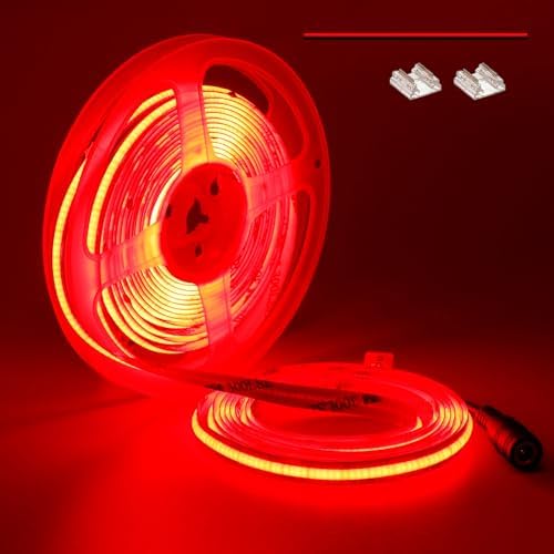 TOPAI 12 V Red COB LED Strip, 5 m, 480LEDs/M, Super Bright 1500LM ...