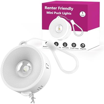 2" Rechargeable Mini Puck Lights w/Lanyard, Renter Friendly Magnetic ...