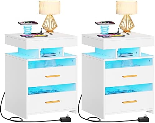 Amazon.com: YITAHOME LED Nightstand with Wireless Charging Station, USB ...