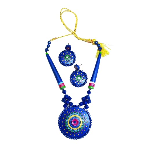 Buy AKIBUKI Multicolour Indian Traditional Handmade Terracotta Necklace and Earring Jewellery ...