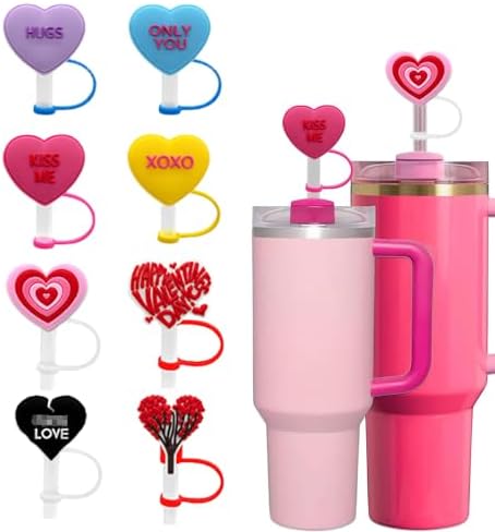 Amazon.com: Valentines Straw Toppers 10mm Glitter Heart Straw Cover Cap ...