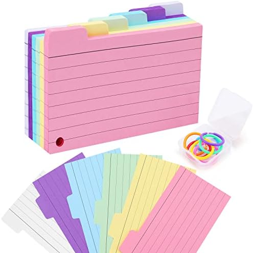 Vakki Tabbed Index Cards, 300PCS Colourful Flash Cards with 8 Binder ...