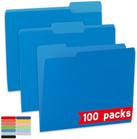 Amazon.com : 100 Packs Two Tone Color File Folders,1/3-Cut Tabs,Letter ...
