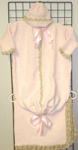 Amazon.com: Knitted on Hand Knitting Machine Pink Chenille with Beige ...