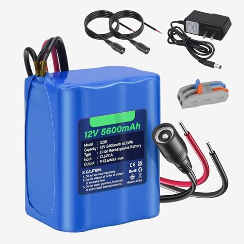 CITYORK Rechargeable 12V Li-ion Battery 5600mAh, Bare Leads Wire ...