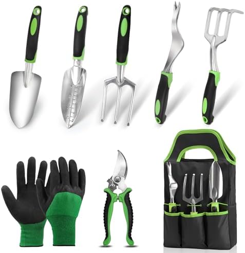 Amazon.com : Gardening Tool Set, 8 Piece Garden Tools Set with Bag, Heavy Duty Stainless Steel ...