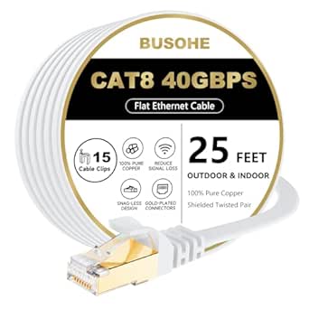 Amazon.com: BUSOHE Cat 8 Ethernet Cable 25 FT, 40Gbps 2000Mhz High Speed Flat Cat8 Cable Patch ...